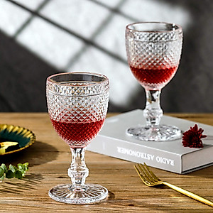 Chroma Beverage Goblet Glasses 10.6 oz. set of 6 Clear Vintage Embossed Glassware for Refreshments Iced-tea Soda Juice Water Perfect for Dinner Parties Bars Restaurants