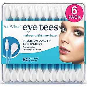 Fran Wilson EYE TEES COTTON TIPS 80 Count (6 PACK) - Precision Makeup Applicator, Double-sided Swabs with Pointed and Rounded Ends for Perfect Blending, Effective Cleaning and Precise Touch-ups
