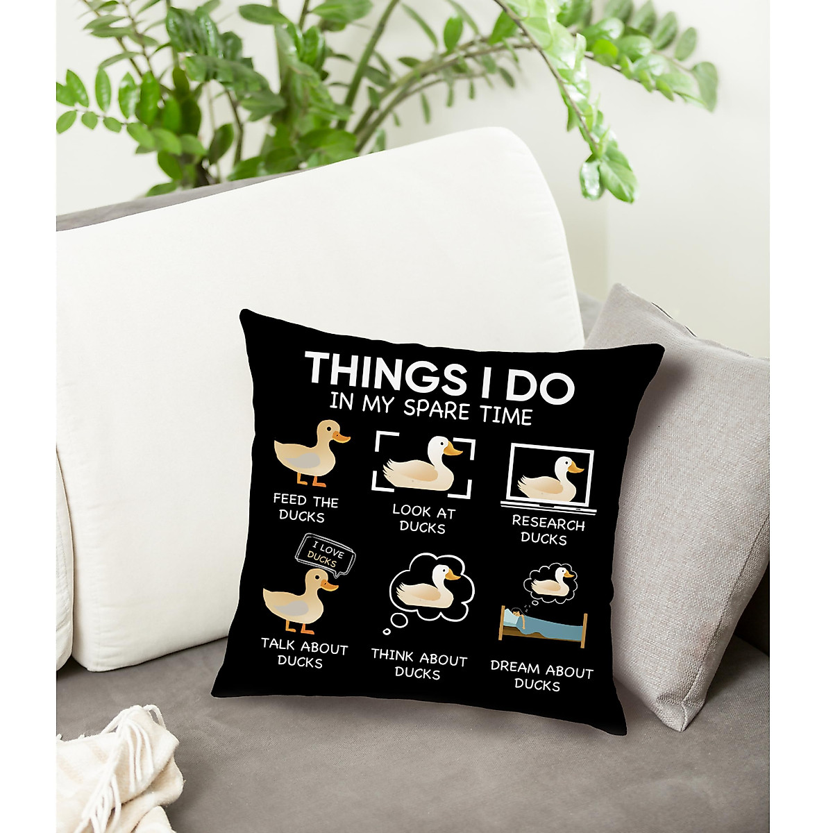 Udinaz Duck Pillow Covers 18x18,Things I Do in My Spare Time Duck Decor for Bedroom Living Room Home,Duck Gifts for Duck Lovers Girls Women