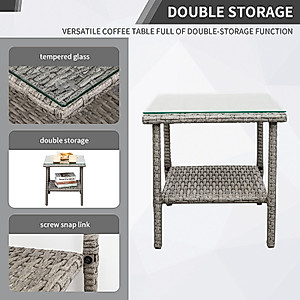 Rocking Chair Outdoor 3 Pieces High-Backed Patio Rocking Chairs Bistro Table and Chairs Set of 2 Outdoor Table and Chairs Anti-Slip Cushions, Dark Blue