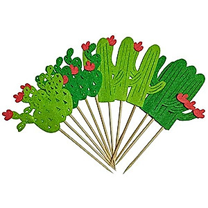 TianJi 24 Cactus Cupcake Toppers Picks Sticks Happy Birthday Cake Decorations for Luau Hawaiian Summer Beach Party Supplies