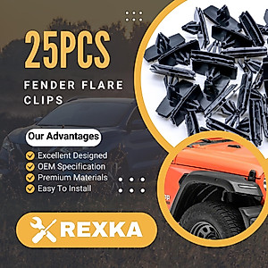 Rexka 25pcs Fender Flare & Rocker Moulding Clip 68039280-AA Compatible with Jeep Wrangler JK & Unlimited JK Ram 4500 Ram 5500