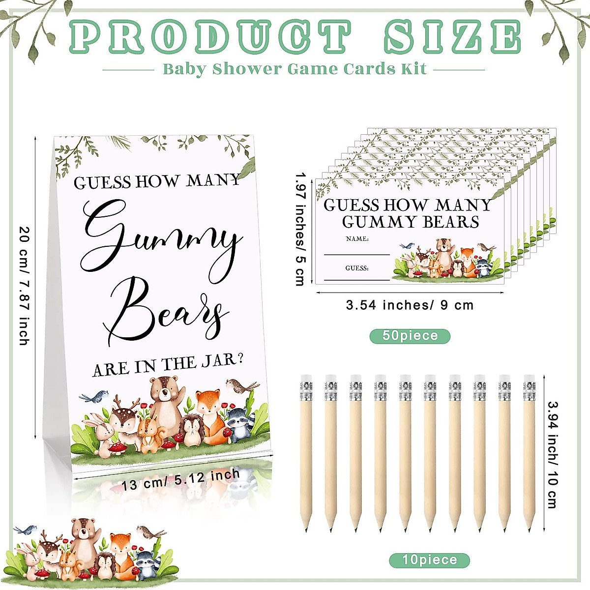 Baby Shower Games Guess How Many Bears Woodland Games Sign 50 Guessing Game Cards 10 HB Pencils 1 Cute Bear Bottle for Guests Gender Reveal Party Favors