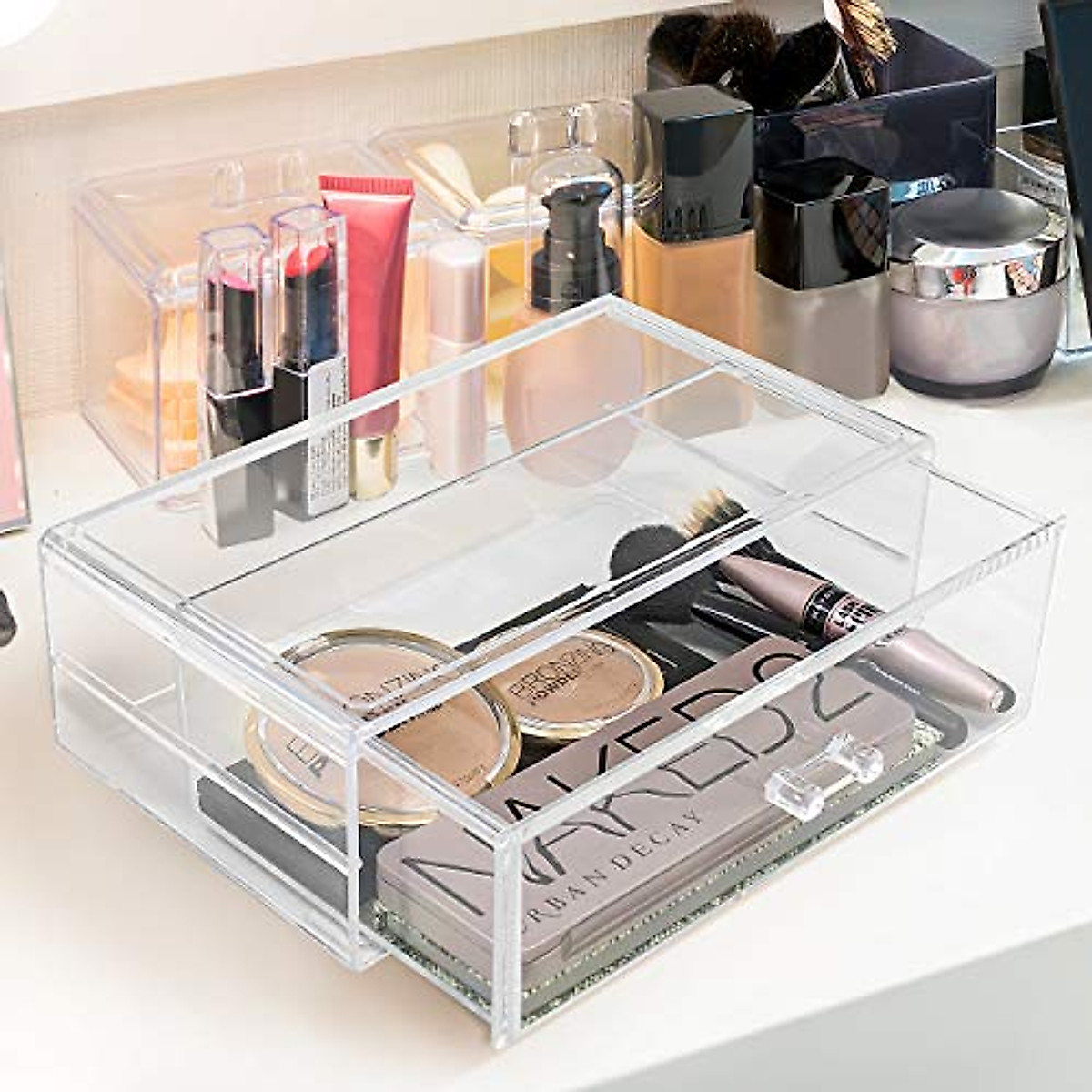 Sorbus Clear Acrylic Makeup Organizers - Stackable Jewelry, Makeup & Cosmetic Organizers and Storage with Acrylic Drawers - Great Bathroom Organizer & Display Set for Vanity, Dresser & Countertop
