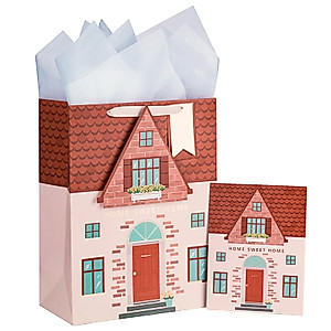 Loveinside Orange Gift Bag with Tissue Paper, Gift Tag and Greeting Card for Housewarming, Party, Baby Shower and More - 10" x 5" x 13", 1 Pcs - Orange House