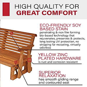 Amish Heavy Duty 800 Lb Roll Back Pressure Treated Porch Glider (4 Foot, Cedar Stain)