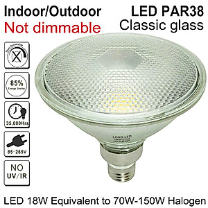 Glass Reflector PAR38 LED Bulb,Warm White,Indoor/Outdoor Flood Light,Waterproof,4-Pack,18W=70W-150W Halogen Equivalent,PAR38 LED Soft White Light 2700K-3000K,E26,120V,No-dimmable.
