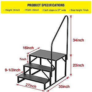 2 Step Stairs 5th Wheel Stair Hot Tub Steps Outdoor RV Alloy Steel Step Ladder Support Economy Stair Riser Quick Eases Boarding and Exitingfor RVs and Travel Camper Trailers Non Slip Assist Handrail