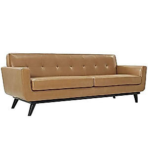 Modway Engage Mid-Century Modern Leather Upholstered Sofa in Tan
