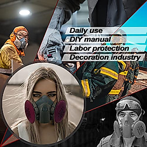 RANKSING Reusable Respirator 7502 with 2 Packs 2097, Half Facepiece Gas Mask for Dust/Organic Vapors/Smells/Fumes/Sawdust/Asbestos for Painting,Staining,Spraying,Sanding,Cutting,Polising and More