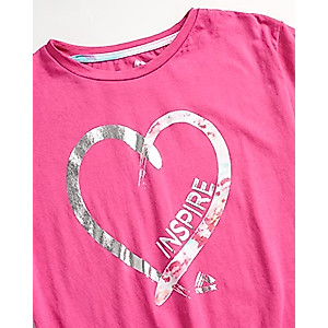 RBX Girls' Activewear Set - Short Sleeve Performance T-Shirt, Tank Top, and Capri Leggings (7-12), Size 10-12, Pink Cherry Inspire