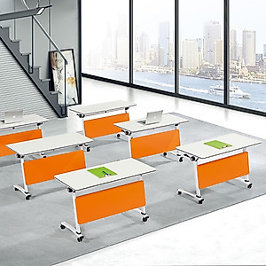 Foldable Meeting Table Set of 6,Flip Top Mobile Training Table with Modesty and Lockable Wheels, for Conference Rooms,Training Rooms,Media Centers,Classrooms (Color : A, Size : 120 * 60 * 75cm)