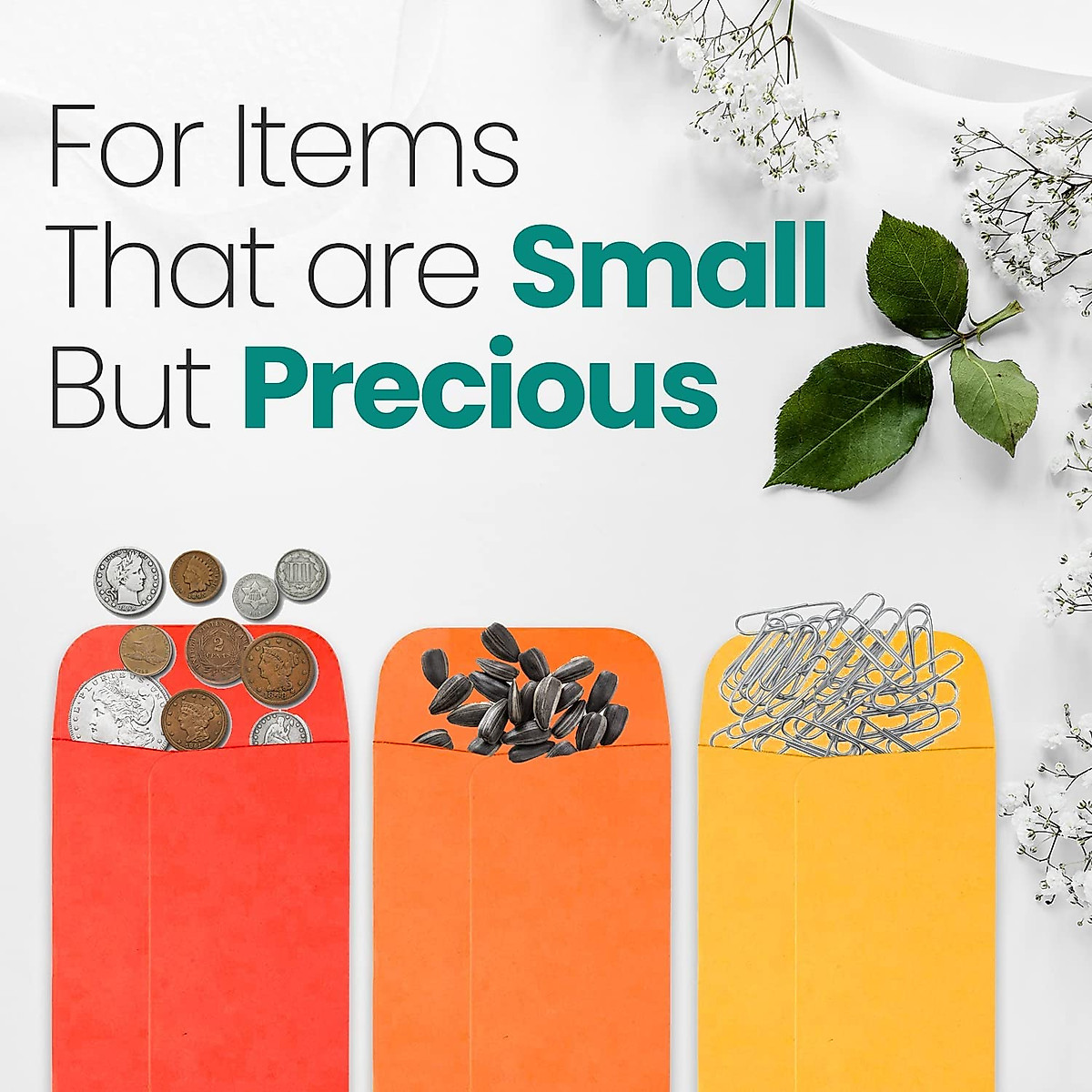 Premium Coin Envelopes for Keys, Seed Envelopes [2.25 x 3.5] – 100 Pack of Sturdy Colored Small Envelopes 2x3 with Secure Tiny Envelopes, Full-Flap Seal – Mini Envelopes for Seeds Storage