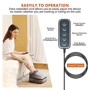 Neuksso Shiatsu Foot Massager Machine, 2-in-1 Foot and Back Massager with Heat, Kneading Foot Massager with 3 Adjustable Heating Levels, 15/20/30 Mins Auto Shut-Off Foot Warmer for Home/Office (Gray)