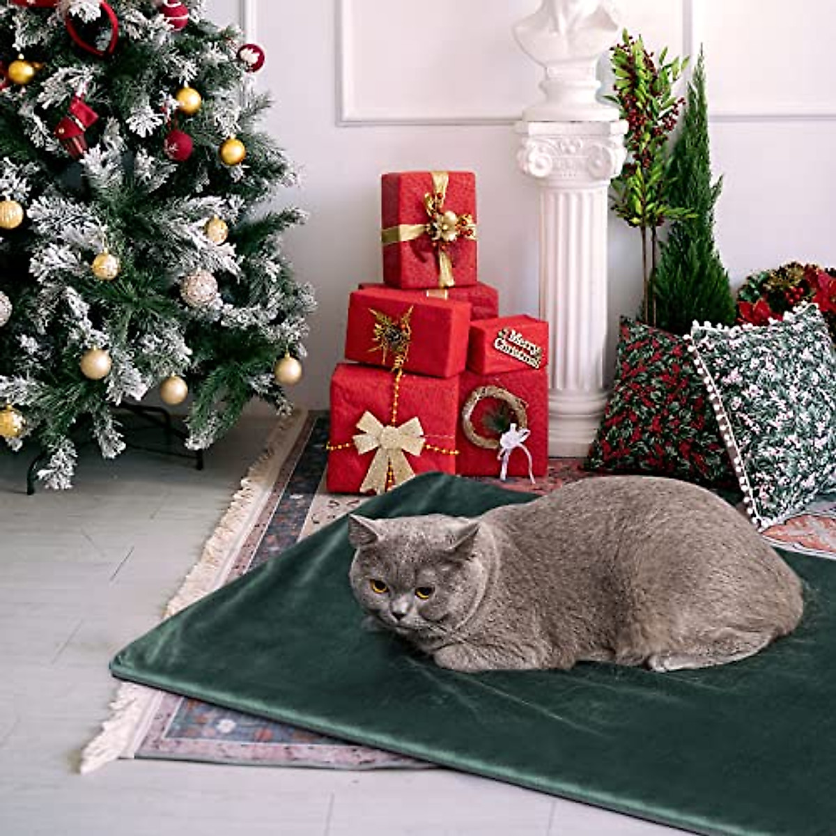 Arblina Pet Heating Pad Temperature-Adjustable with 6 Modes & Timer Dog Cat Heating Pad,Christmas Green Flame Resistant Indoor Electric Mat with Chew Resistant Cord and Auto Power-Off (S:16" x 18")