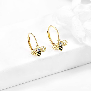 KECHO 14k Yellow Gold Honey Bee Leverback Earrings for Women, Fine Gold Jewelry Gifts for Her (Bee Leverback)