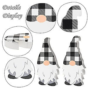 3pcs Black&White Gnome Wooden Sign Plaid Gnome Wooden Freestanding Table Decoration Double Printed Gnome Tabletop Centerpiece Ornament for Home Party Desk Office Decoration