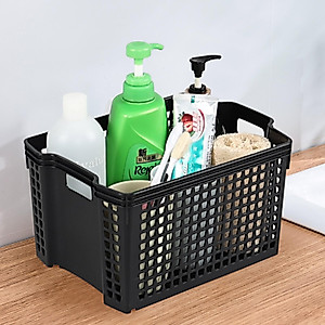 Anbers Plastic Stackable Storage Baskets, 6 Packs Small Stacking Basket Bins, Black