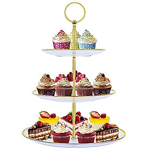 PinCute Cupcake Stand Holder - 3 Tier Cup Cake Dessert Tower, Plastic Tiered Serving Tray&Metal Rod for Birthday Party, Baby Shower and More