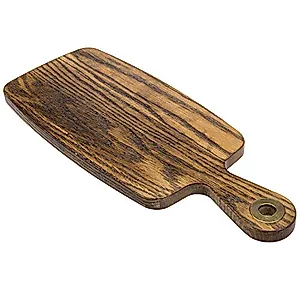 MyGift Rustic Brown Wood Cutting Board, Small Paddle Design Charcuterie Board with Vintage Brass Hanger Ring