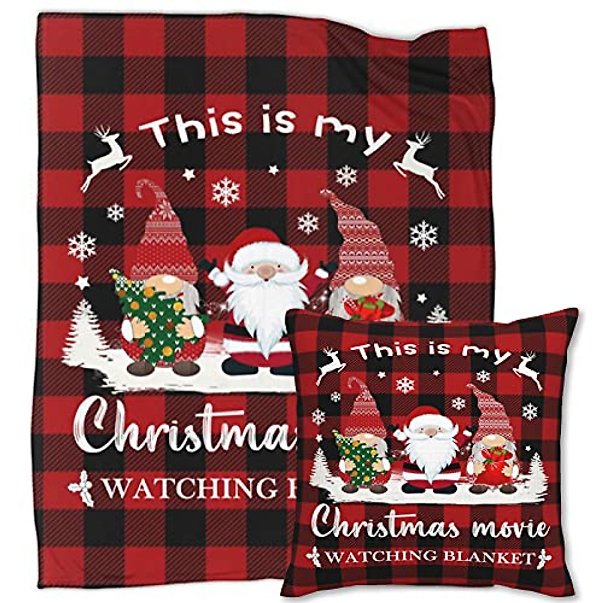 YOYICU Christmas Fleece Throw Blankets This is My Christmas Movie Watching Blanket Xmas Gnomes Red Black Buffalo Check Plaid Warm Blanket