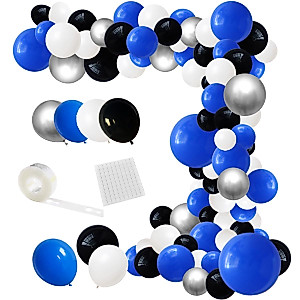 Blue Black White Silver Balloon Garland Arch Kit, 127PCS Royal Blue White Black Balloons Metallic Silver Balloons for Boy Birthday Baby Shower Out-Space Video Game Graduation Party Decoration