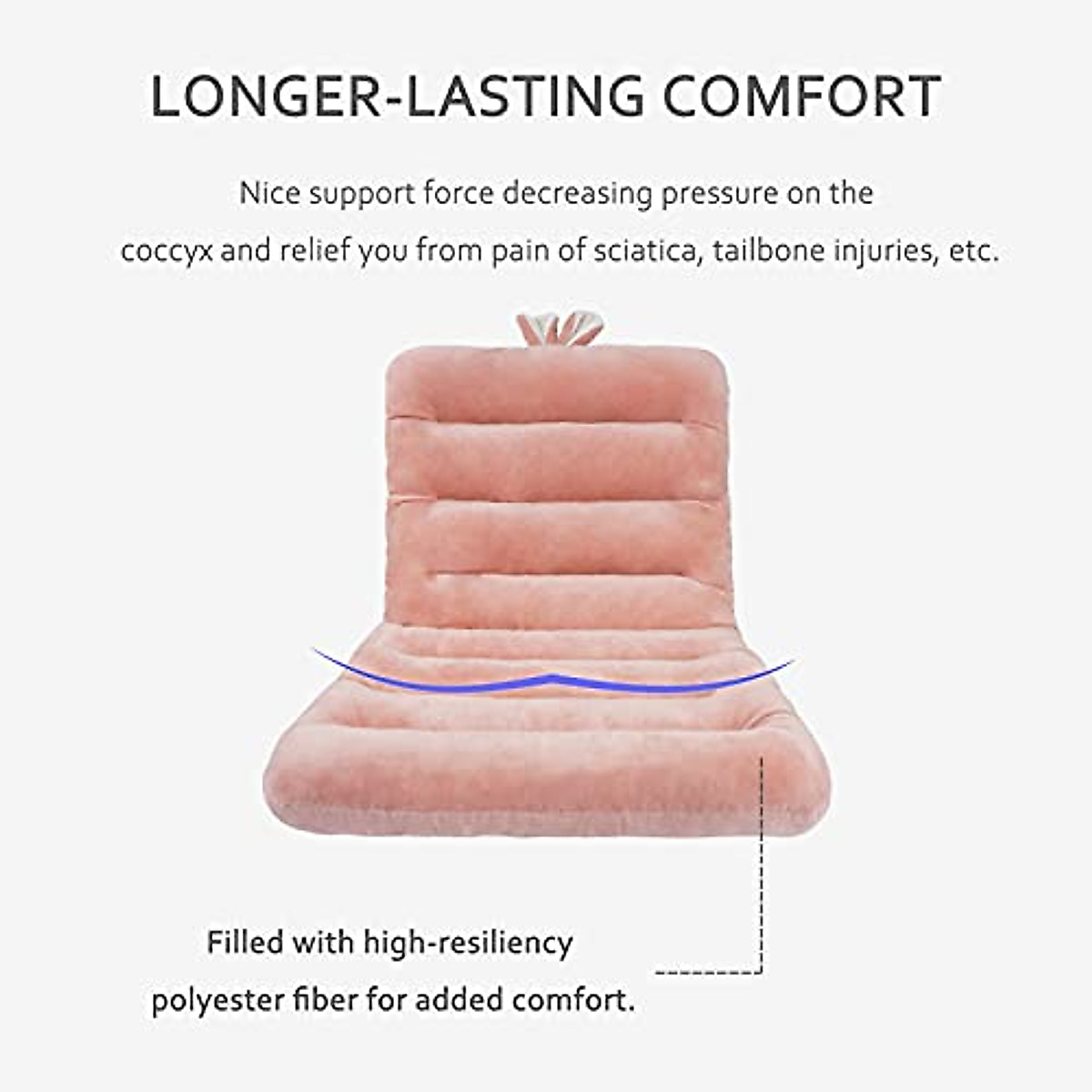 ELFJOY Desk Chair Cushion 85cm Office Chair Cushion Seat Cushion with Back Support Lounger Cushion with Fixing Band (Pink) 85×45cm