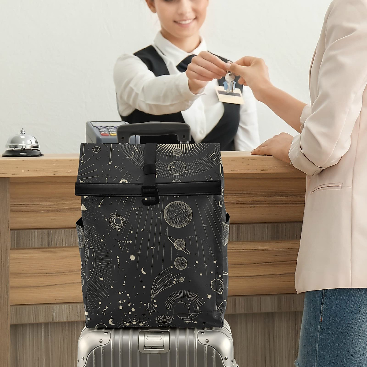 Moon And Stars Goth Travel Roll Top Backpack for Men, Expandable Waterproof Trendy Laptop Backpack