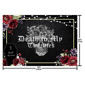 SENDY 7x5ft Death to My Twenties Backdrop RIP to My 20s Birthday Photography Background Burgundy Rose Gothic Skull Tombstone Thirties Birthday Party Decorations Banner Photo Studio Props