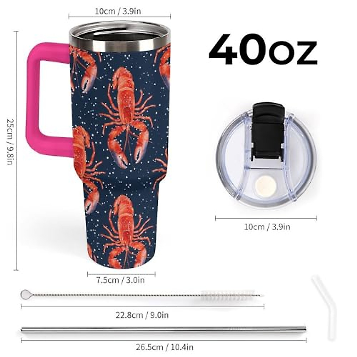 Red Lobster Printed Insulated Tumbler with Lid And Straw Stainless Steel Travel Coffee Mug 40oz Light Rose Red-style