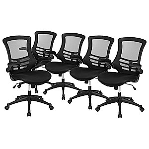 Flash Furniture Kelista Mid-Back Swivel Ergonomic Task Office Chair with Flip-Up Arms, BIFMA Certified-Set of 5, Black Mesh