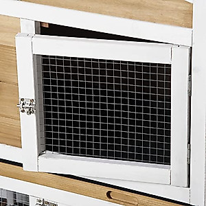 PawHut 90.5" Wooden Rabbit Hutch Bunny Cage Pet Playpen House Enclosure with Double Side Run Boxes, No Leak Tray, Ramp, for Guinea Pig and Small Animals, White