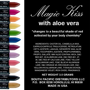 Magic Kiss Pack of 12 Color Changing Aloe Vera Lipstick Set Made in USA (Colors of Aloha 03)