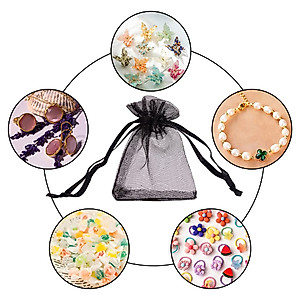 Pandahall 100pcs Black Organza Bags Mini Pouch Bags Drawstring Gift Bags Jewelry Package with Ribbons (1.96x2.75")(5x7cm)