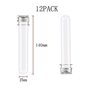 Test Tubes 25x140mm(40ml), Clear Plastic Tubes with Screw Caps for Science Experiment Party Decoration Christmas Birthday Gifts Candy Storage