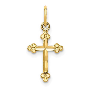 BillyTheTree Jewelry 14K Yellow Gold Small Shiny-Cut Budded Cross Pendant