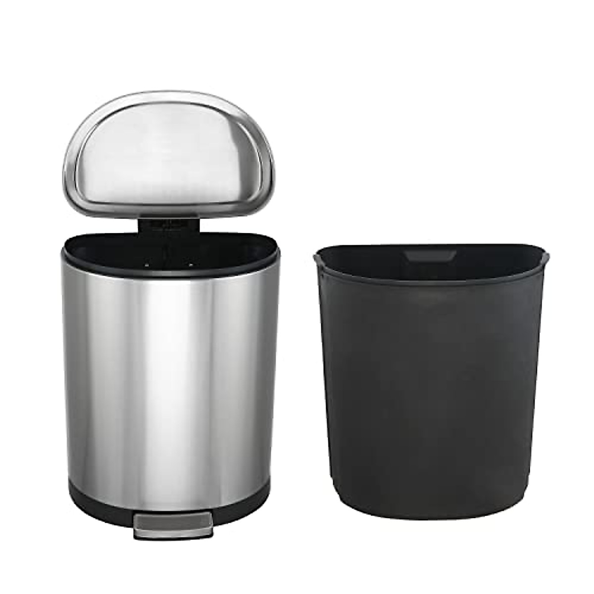 SIMPLYKLEEN Kleen-Fit 11.8-Gallon Semi-Round Hands-Free Kitchen Stainless Steel Trash Can with Lid. Great for Dorms, Kitchen, Bathroom, or Office.