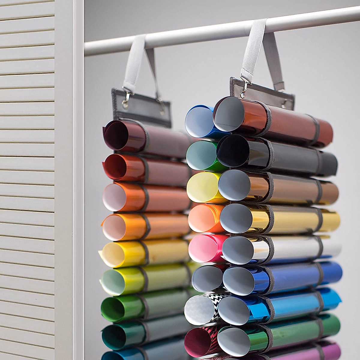 lixinhu Vinyl Roll Holder, 24 Compartments Craft Rack Roll Holder Wall Mount/Over Door Roll Storage Rack,Craft Organizer Vinyl Storage Rack | Hanging Organizer Storage