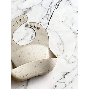 Goobie Baby Silicone Baby Bib with Food Catcher - Adjustable Waterproof Feeding Bib for Babies and Toddlers 4 to 36 Months for Girl and Boy - Modern, Soft, Easy to Clean (Speckled Sand)