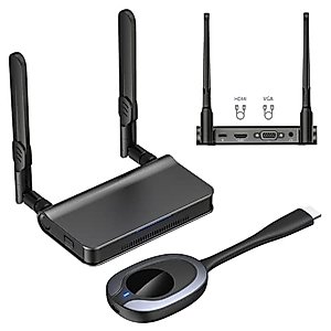 Wireless HDMI Transmitter and Receiver, Wireless HDMI Extender Kit, Plug & Play, HDMI Dongle Adapter Support 2.4/5GHz, for Ultra HD Streaming Video/Audio from Laptop,PC,Smartphone to HDTV/Projector.