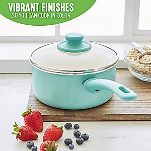 GreenLife Soft Grip Absolutely Toxin-Free Healthy Ceramic Nonstick Dishwasher/Oven Safe Stay Cool Handle Cookware Set, 4-Piece, Turquoise