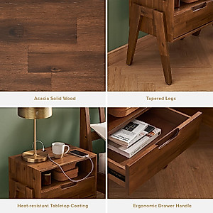 mopio Ted Solid Wood Night Stand with Charging Station, Mid Century Modern Nightstand, Small Side Table, Bedside Table with Drawer, End Table with Storage, with USB C & USB A Ports (Set of 2)