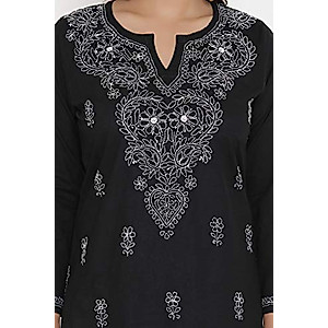 Ada Indian Hand Embroidered Women's Chikankari Black Cotton Kurta Kurti Tunic A197536 (4X-Large)