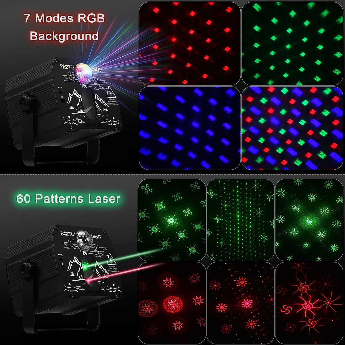 DJ Disco Stage Party Lights with Laser & Projector Ball, Portable Strobe Rave Lights with Sound Activated & Remote Control,Decoration and Gifts for Christmas Birthday Halloween Parties Indoor, Outdoor