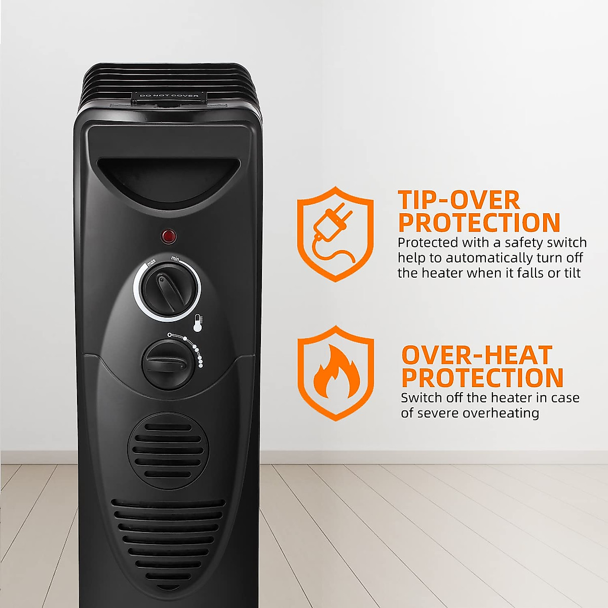 R.W.FLAME Oil Filled Radiator Heater - 3 Heat Settings, Adjustable Thermostat, Quiet and Portable Space Heater with Tip-over & Overheating Functions (27", Black)