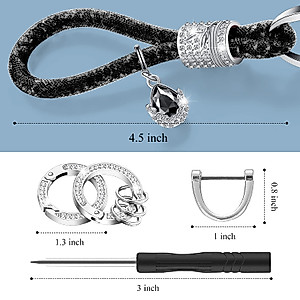 Crystal Bling Car Keychain for Women Glitter Rhinestone Keychain Ring Strap Keychain Accessories Car Key Decorations, Black, White, Large