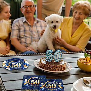 40 PCS Blue Gold 50th Birthday Party Decorations 50th anniversary decorations Disposable Dinnerware Set Include Plates Napkins for Man 50 Years Old Party Decor