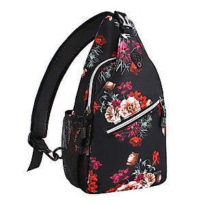 MOSISO Sling Backpack,Travel Hiking Daypack Cottonrose Crossbody Shoulder Bag, Black, Medium