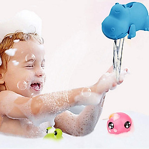Odowalker Cartoon Faucet Cover Washbasin Bath Tub Spout Cover Cute Animal Toy Faucet Cover Bath Safety Fun (Hippo Spout Guard)
