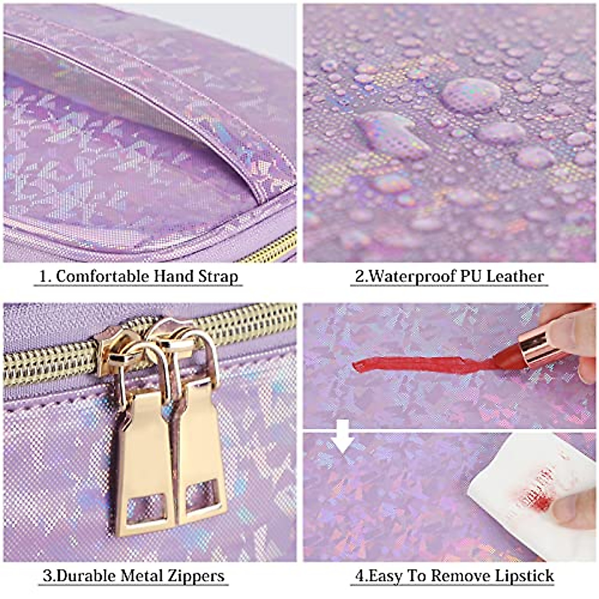Lubardy Makeup Bag Leather Cosmetic Bag Waterproof Makeup Pouch Portable Makeup Travel Bag Multifunctional Cosmetic Organizer Bag for Women, 3-Pack, Purple
